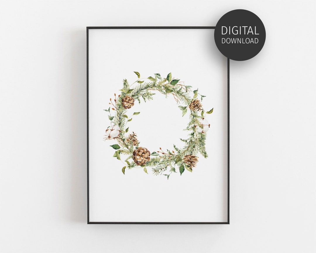 Christmas Wreath Printable Art, Watercolour Wreath, Christmas Wall Art ...