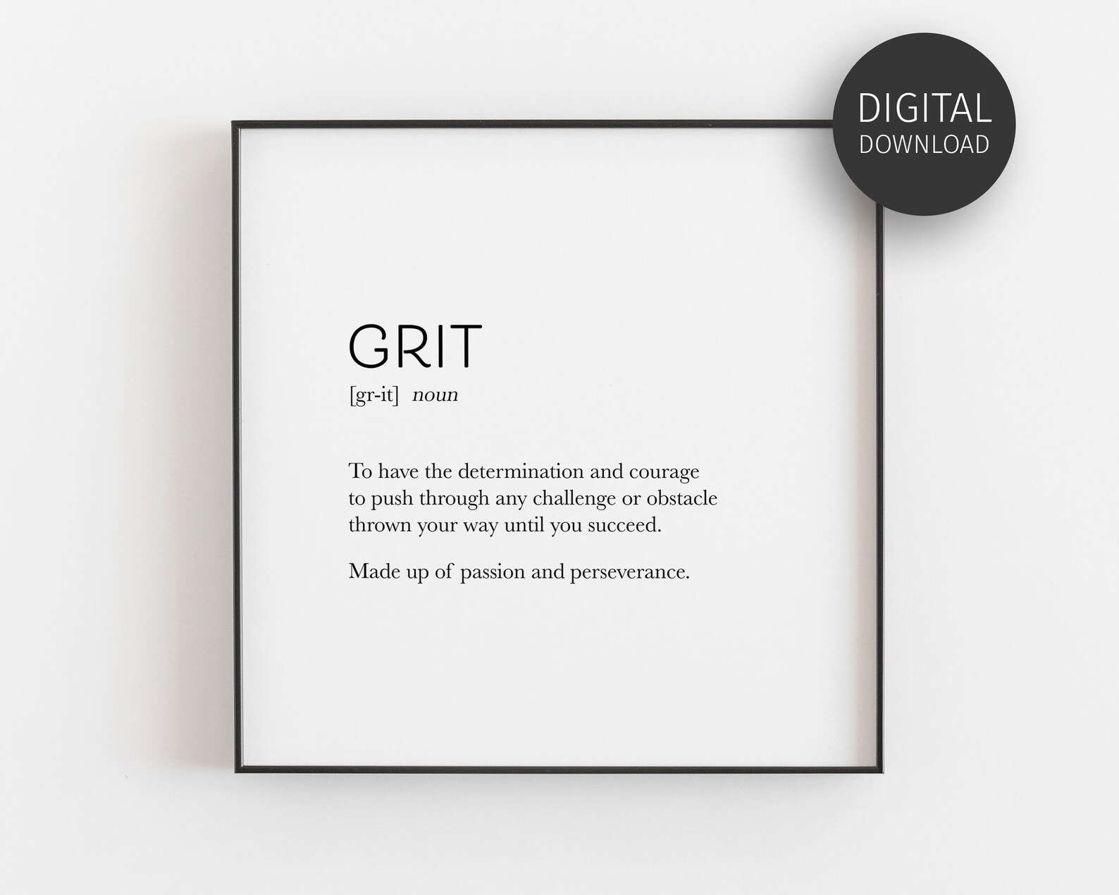 Grit Definition Poster, Printable Office Decor, Inspirational Wall Art ...