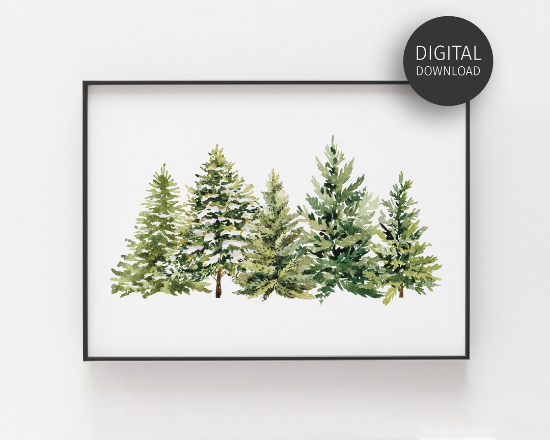 Pine Tree Forest Watercolor Print, Farmhouse Christmas Wall Art ...