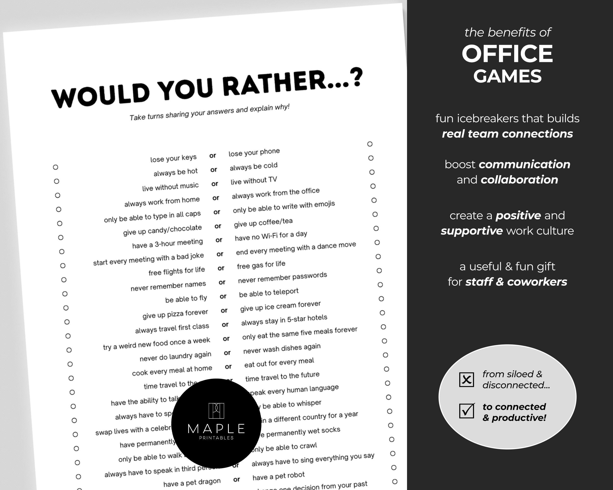 Office 'would You Rather' Game: Printable Team Building Game for Staff ...