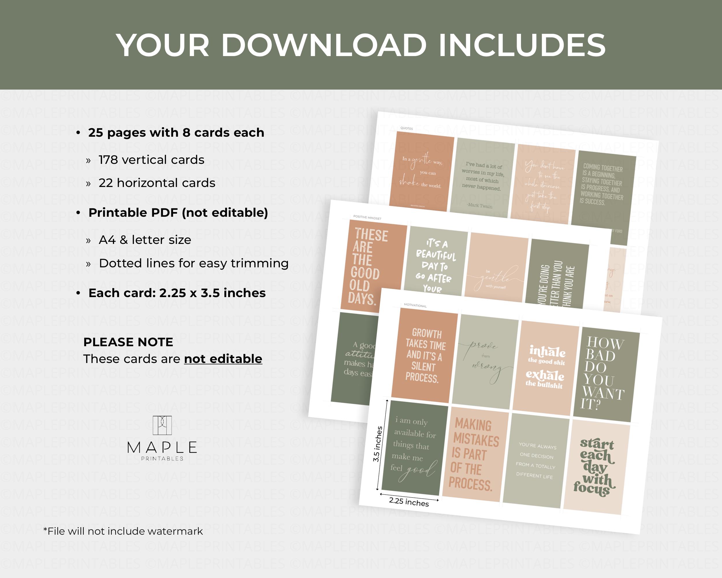 200 Motivational Quote Cards in Earth Tones: Positive Affirmation Cards ...