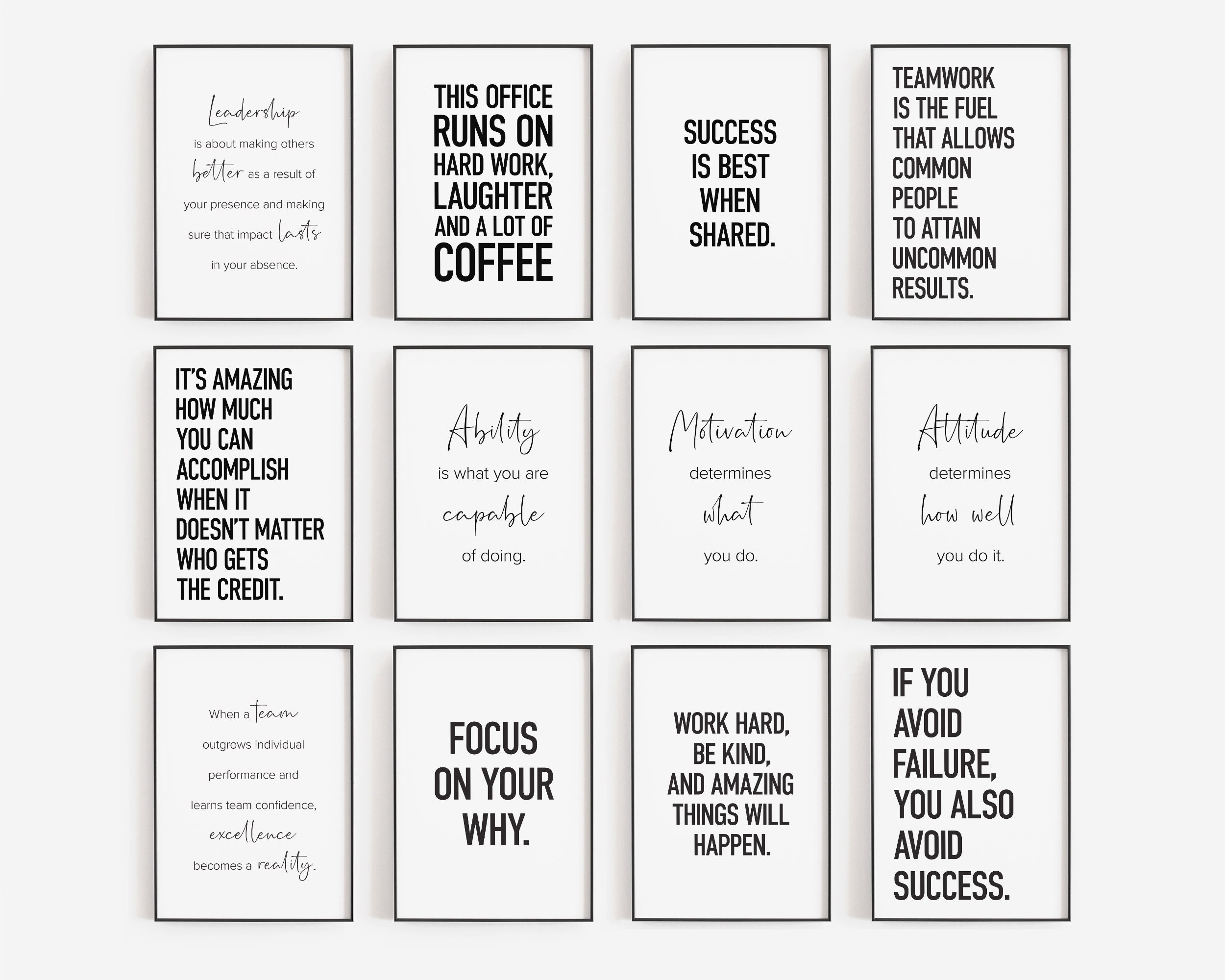 Teamwork Wall Art, Motivational Prints for Office Decor, Bundle of 50 ...