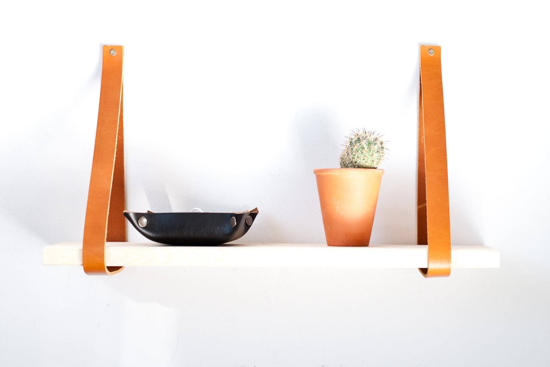 Leather Shelf Straps, Hanging Shelf Straps, Leather Wall Hanging Shelf ...