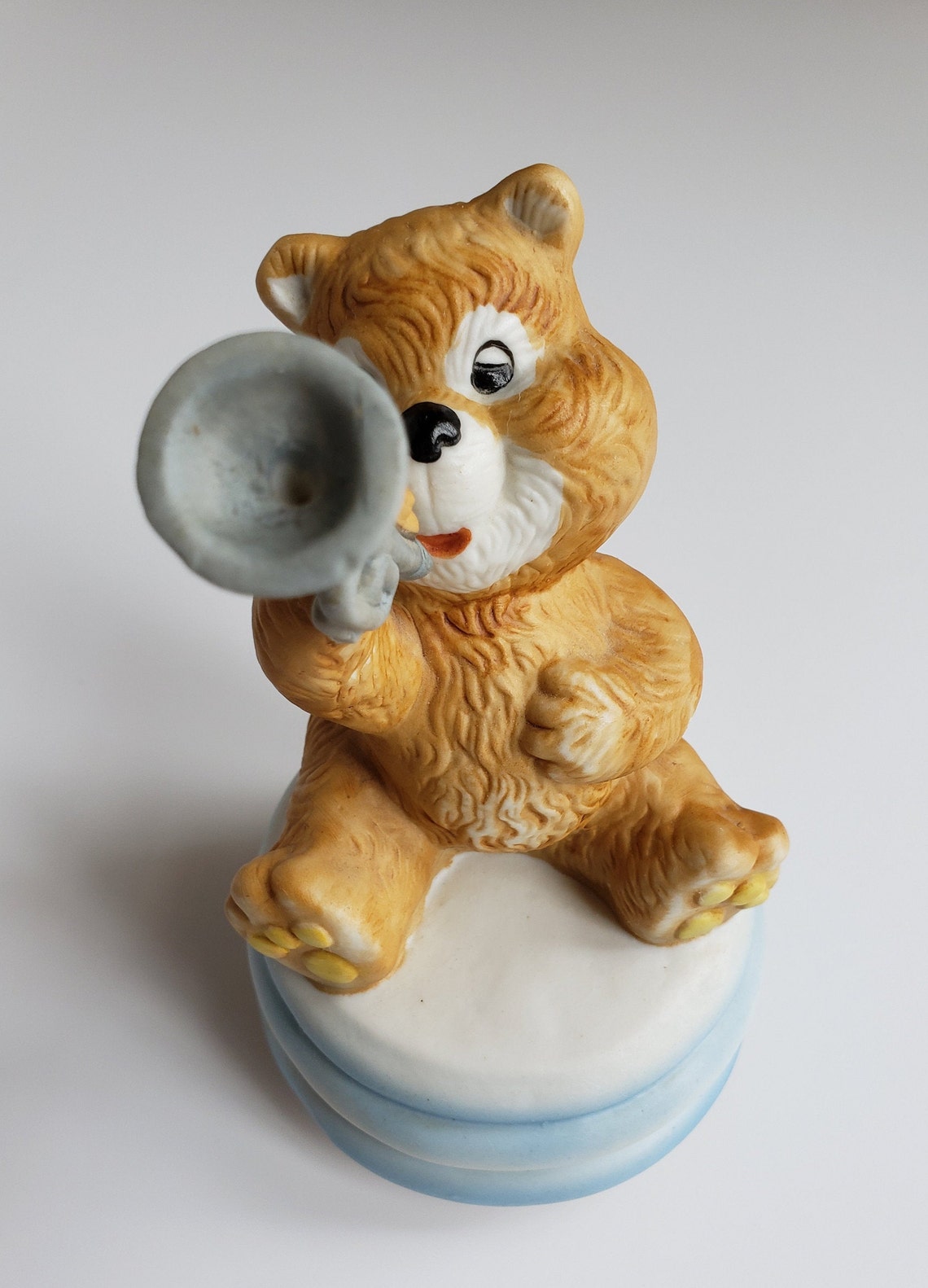 Vintage Rotating Music Box Teddy Bear With Trumpet Plays children's ...