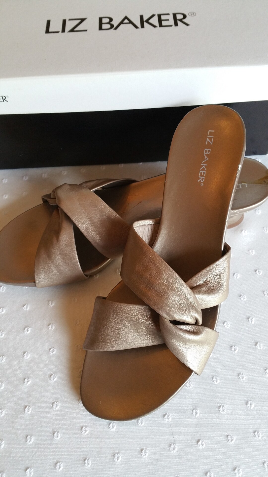 Vintage Liz Baker ZELDA Leather Sandal Slide Soft Gold Slip-on Sandal ...