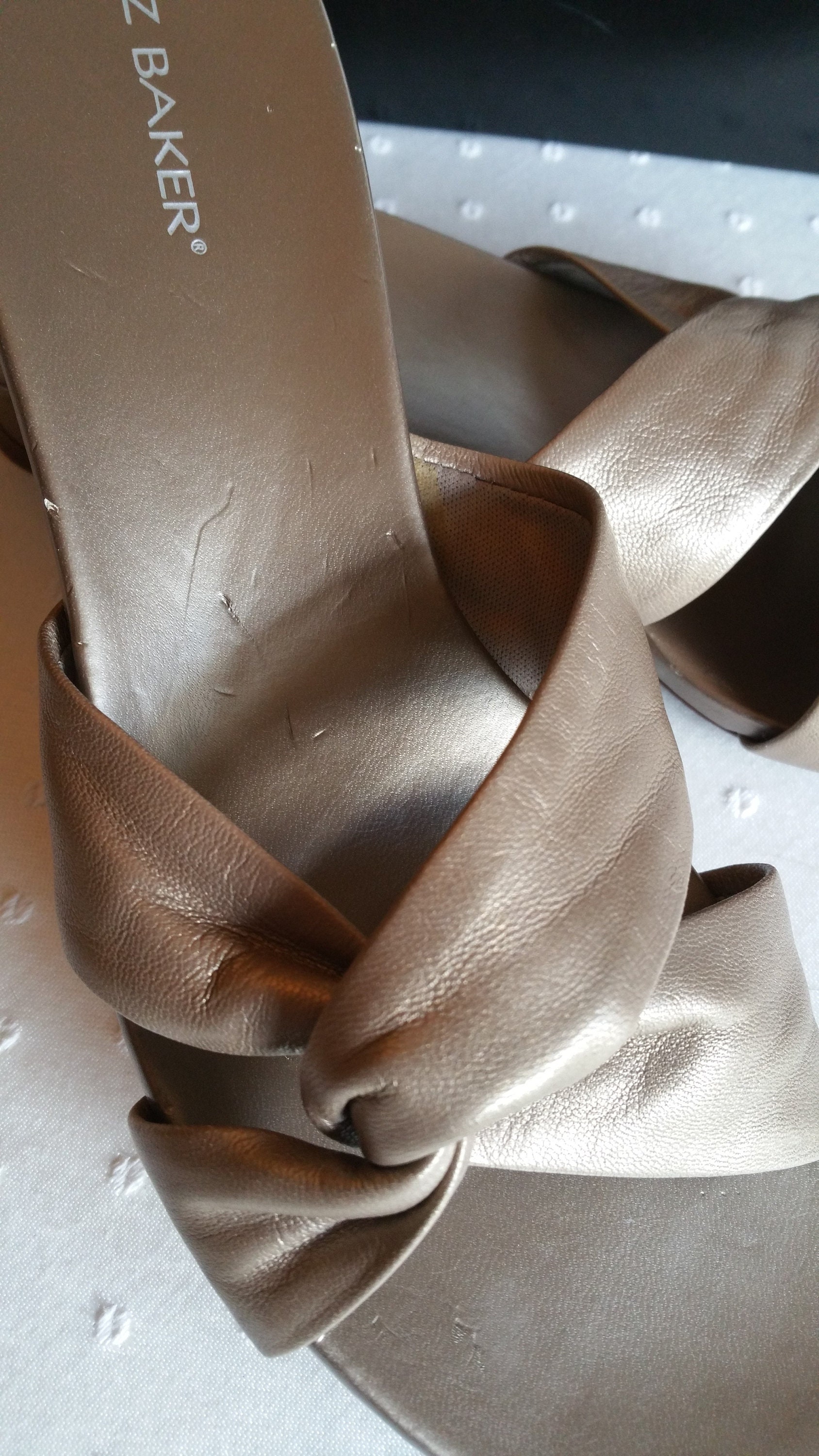 Vintage Liz Baker ZELDA Leather Sandal Slide Soft Gold Slip-on Sandal ...