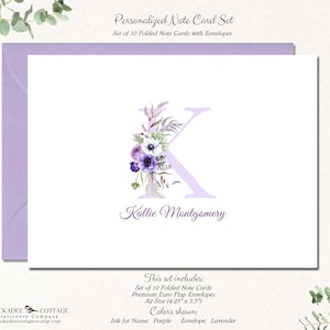 Purple Monogram Note Cards, Personalized Monogrammed Stationary ...