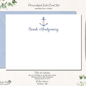 Personalized Anchor Note Cards With Envelopes, 12 Flat or 10 Folded ...
