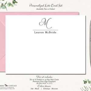 Personalized Initial Note Cards With Envelopes, Set of 10 Folded or 12 ...