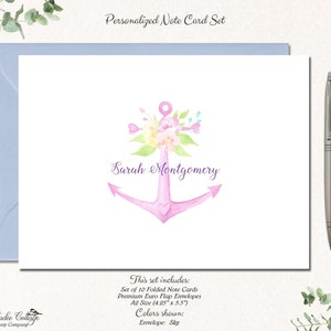 Personalized Anchor Note Cards Set, Set of 10 Stationery Note Cards ...