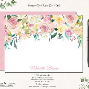 Pink Floral Note Cards With Envelopes, Pink Flower Notecards ...