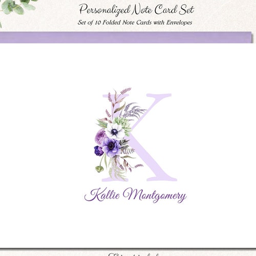 Purple Monogram Note Cards Personalized Monogrammed | Etsy