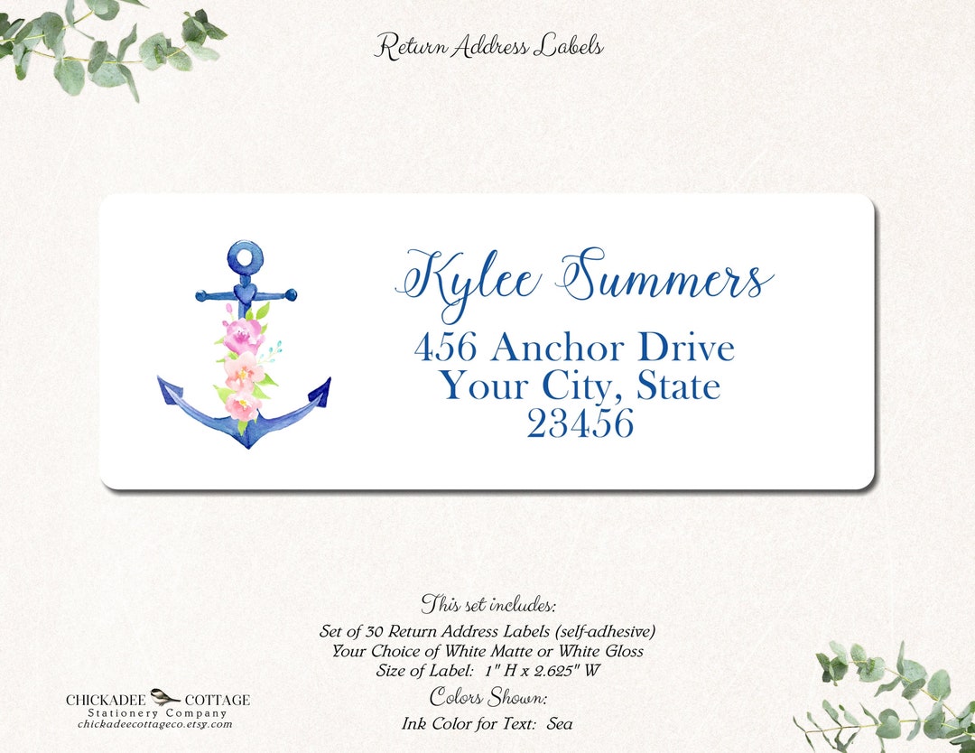 Nautical Return Address Labels With Anchor | Return Address Stickers ...