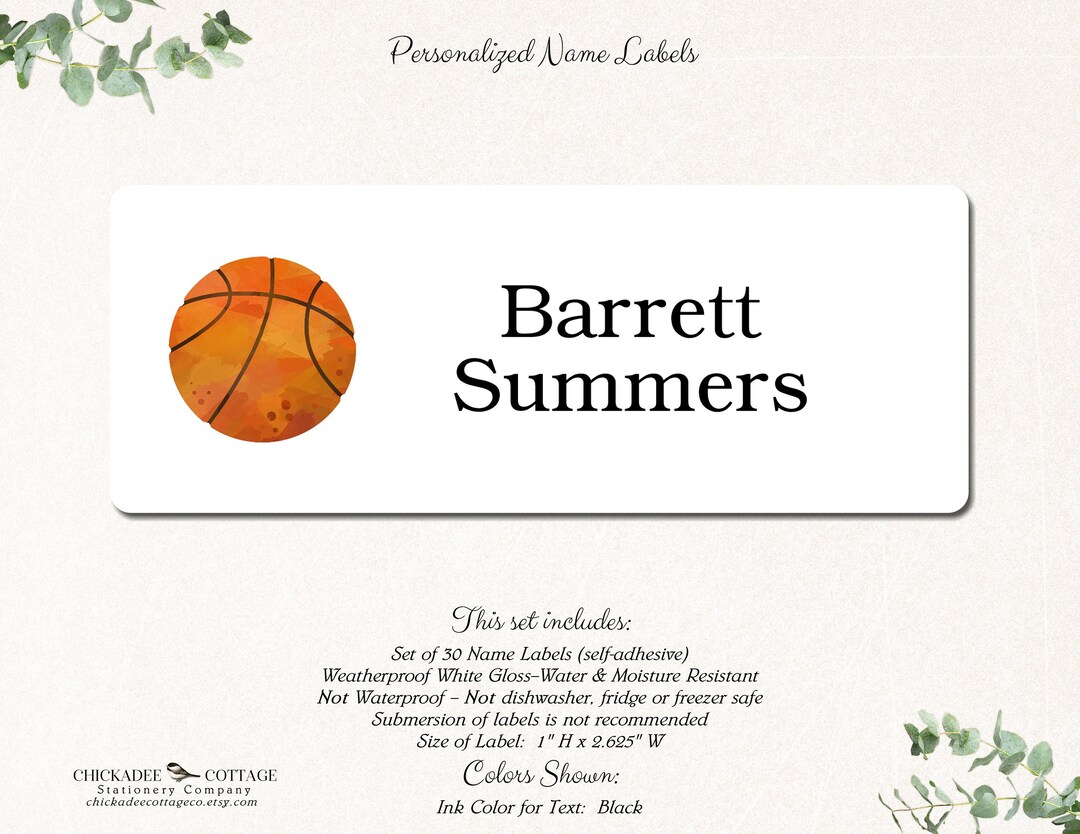 School Supply Labels Basketball, Name Stickers, Labels for Boys ...