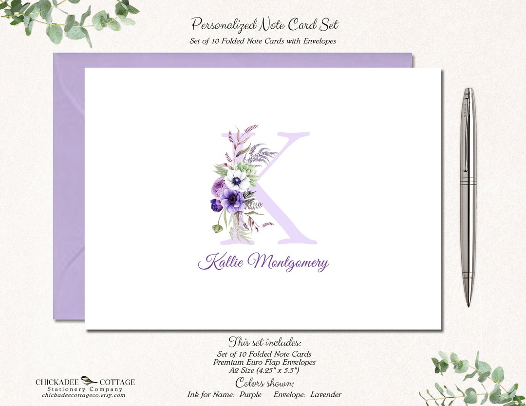Purple Monogram Note Cards, Personalized Monogrammed Stationary ...