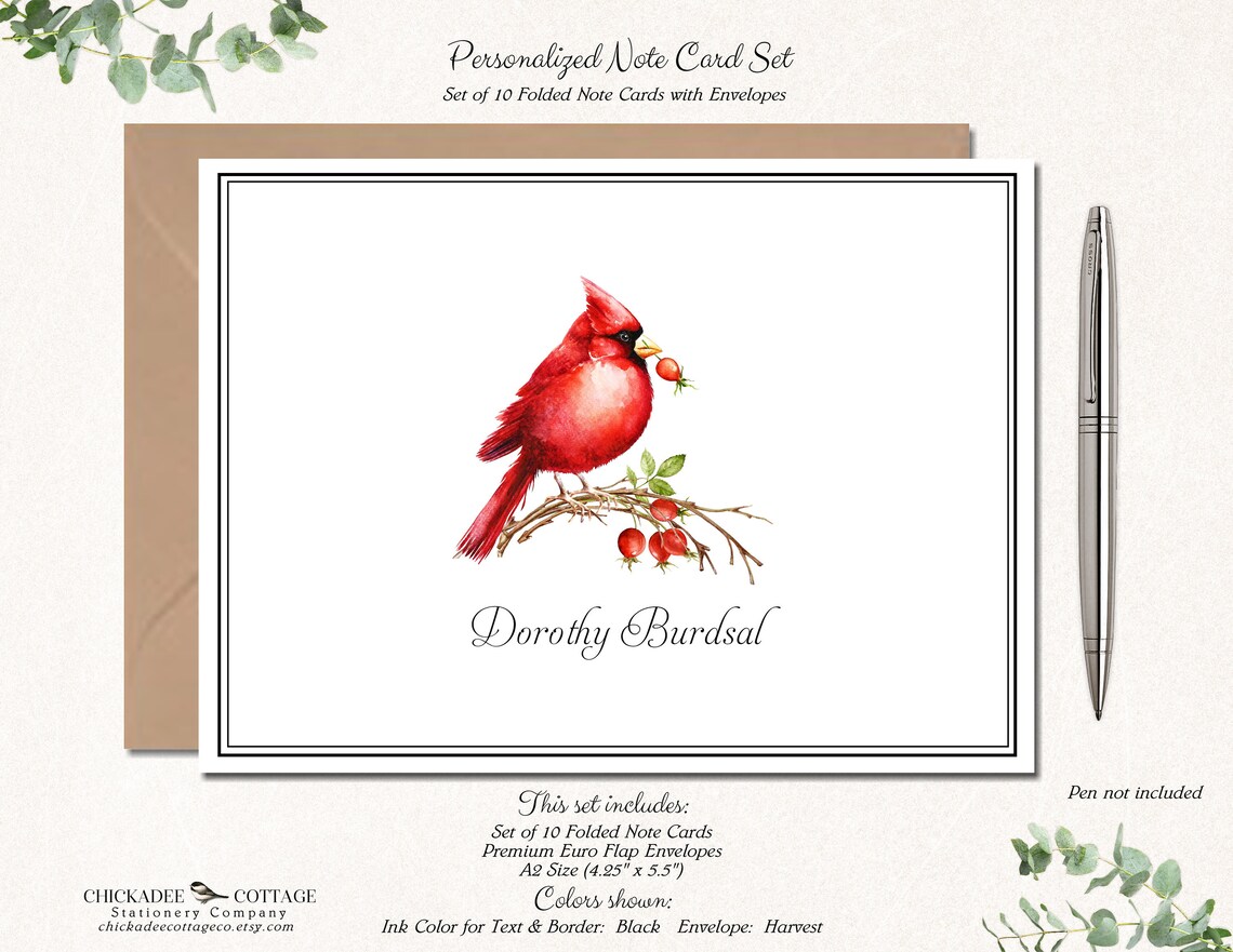 Personalized Cardinal Bird Note Cards With Envelopes Set of - Etsy
