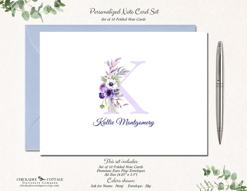Purple Monogram Note Cards Personalized Monogrammed - Etsy