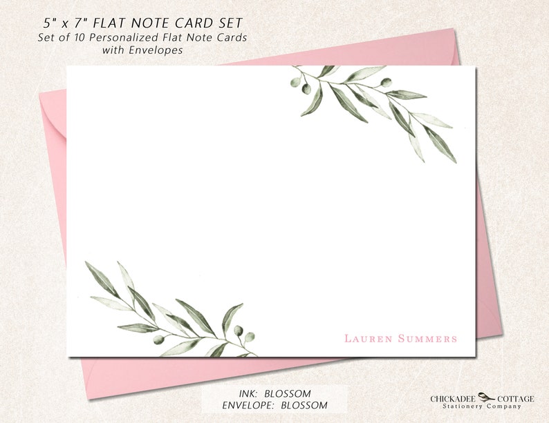 Personalized Note Cards With Envelopes, Set of 10 Flat 5" X 7" Boxed ...