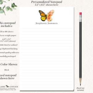 Personalized Monarch Butterfly Notepad, Butterfly Gift, Stationery Notepad, Nature Lover Gift ...