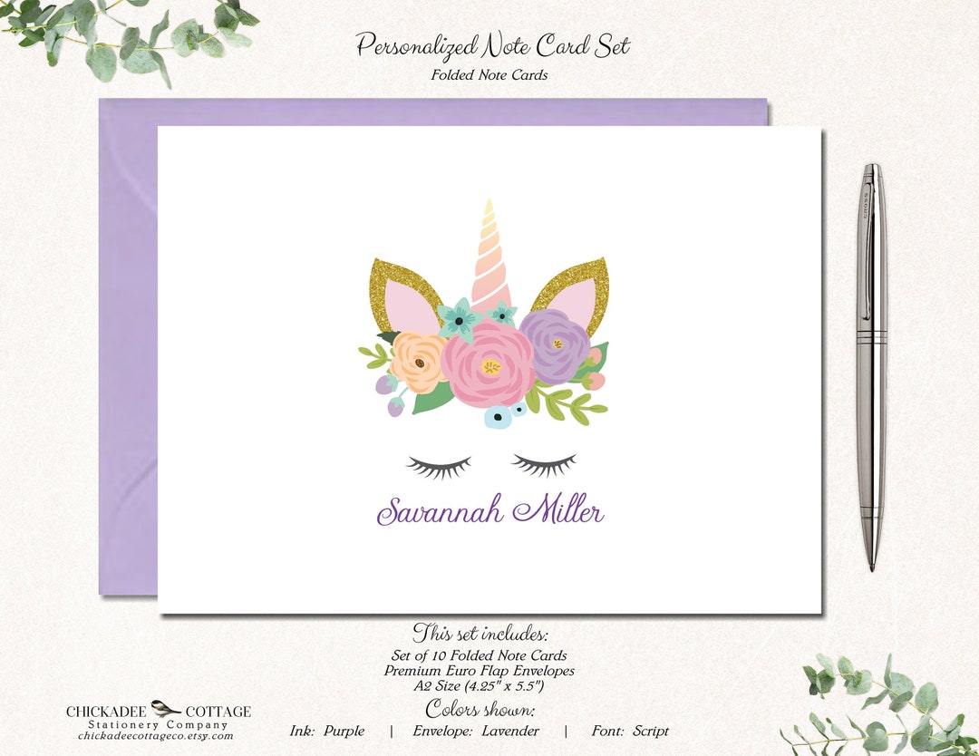Unicorn Note Cards | Personalized Unicorn Stationery for Girls ...