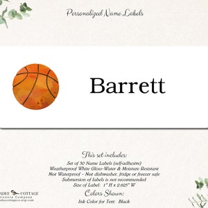 School Supply Labels Basketball, Name Stickers, Labels for Boys ...