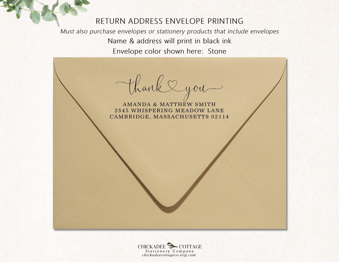 Return Address Printing Add-on Service, Personalized Custom Envelopes ...