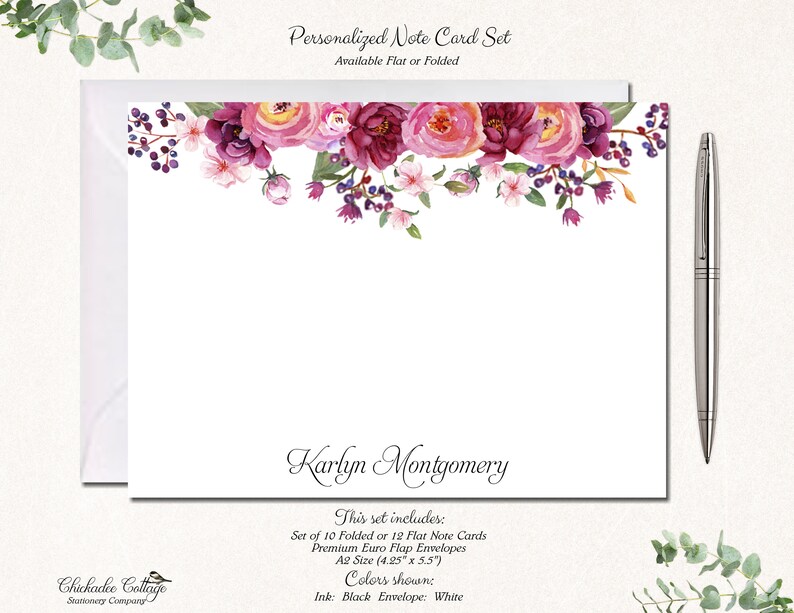 Personalized Floral Note Cards Set Personalized Stationery | Etsy