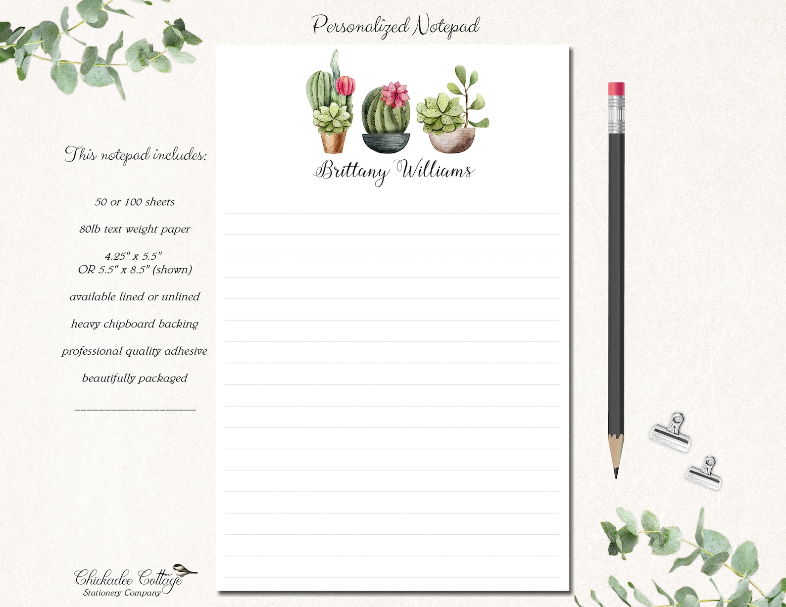 Cactus Cute Personalized Notepad | to Do List Note Pad| Personalized ...