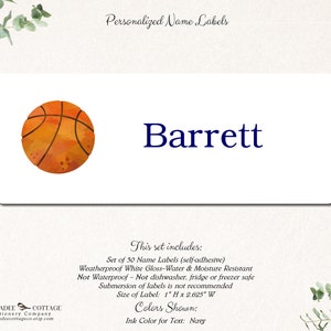 School Supply Labels Basketball, Name Stickers, Labels for Boys ...