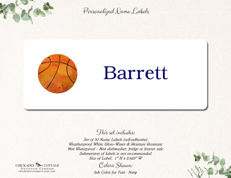 School Supply Labels Basketball Name Stickers Labels for - Etsy