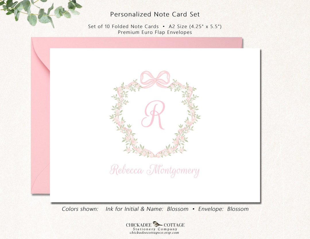 Personalized Initial Notecard Set, Set of 10 Folded Cards With ...