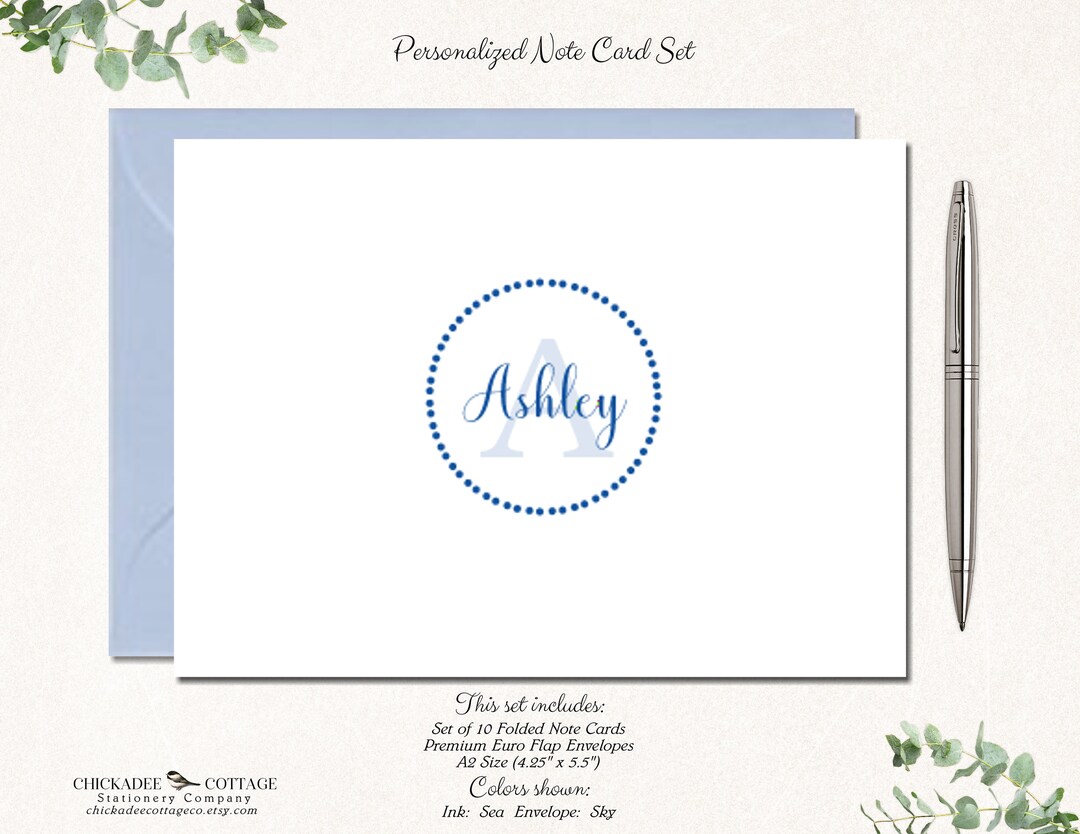 Personalized Initial Note Cards, Set of 10 Folded Blank Inside ...