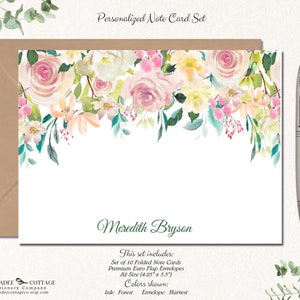 Pink Floral Note Cards With Envelopes, Pink Flower Notecards ...