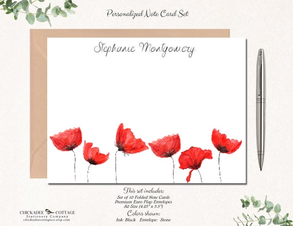 Personalized Poppy Note Cards With Envelopes Set of 10 - Etsy