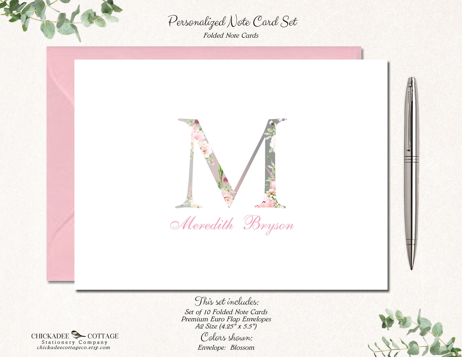 Monogrammed Note Cards Set of 10 Cards With Envelopes - Etsy