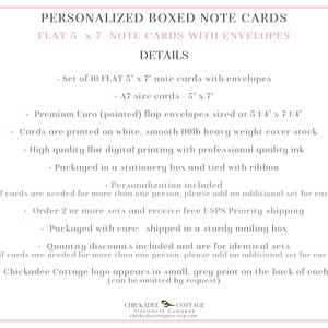 Personalized Note Cards With Envelopes, Set of 10 Flat 5" X 7" Boxed ...