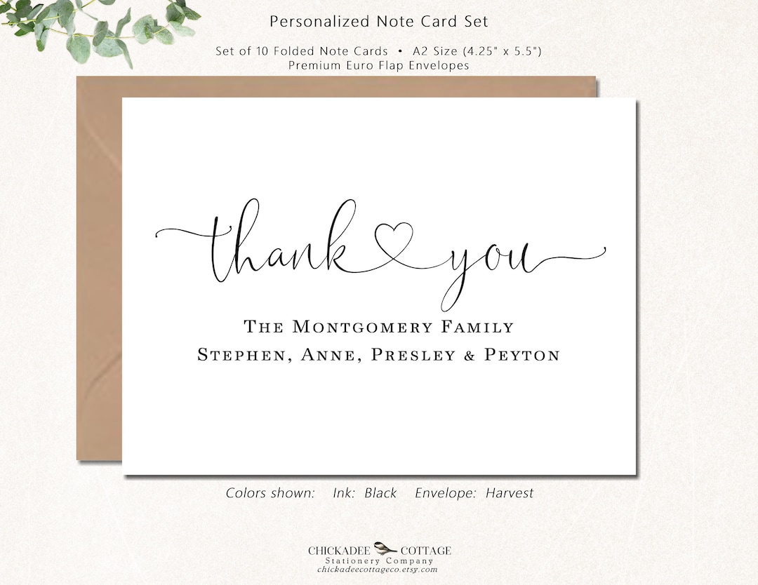 Personalized Family Thank You Cards, Set of 10 Folded Thank You Notes ...