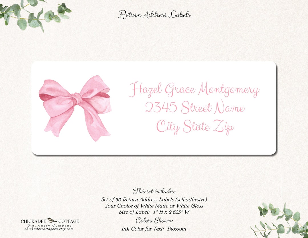 Bow Return Address Labels | Return Address Stickers | Girl Baby Shower ...