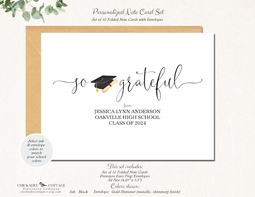Graduation Thank You Cards Personalized, Thank You Notes, Graduation ...