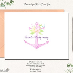 Personalized Anchor Note Cards Set, Set of 10 Stationery Note Cards ...