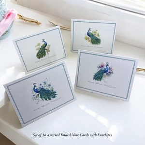 Personalized Peacock Note Cards With Envelopes, Set of 16 Assorted ...
