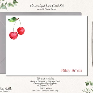 Personalized Cherry Note Cards, Stationery With Fruit, Cherry Gift ...