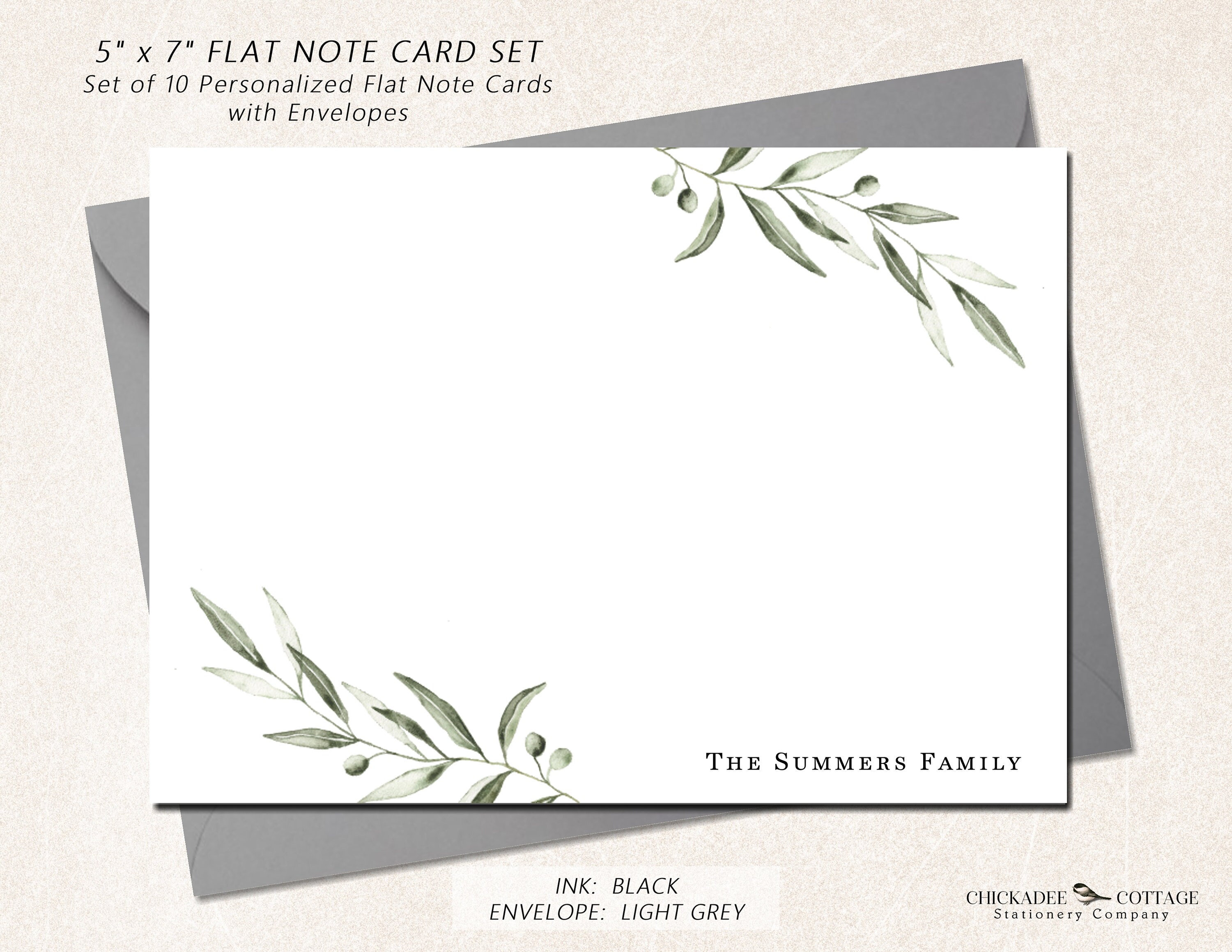 Personalized Note Cards With Envelopes Set of 10 Flat 5 - Etsy