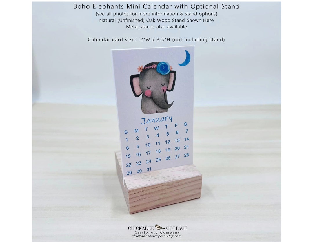 2024 Mini Elephant Calendar With Optional Wood or Metal Stand, 2w X 3 ...