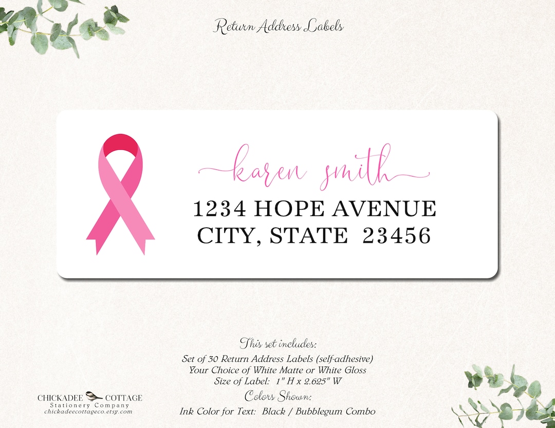 Personalized Return Address Labels Breast Cancer | Set of 30 Labels ...