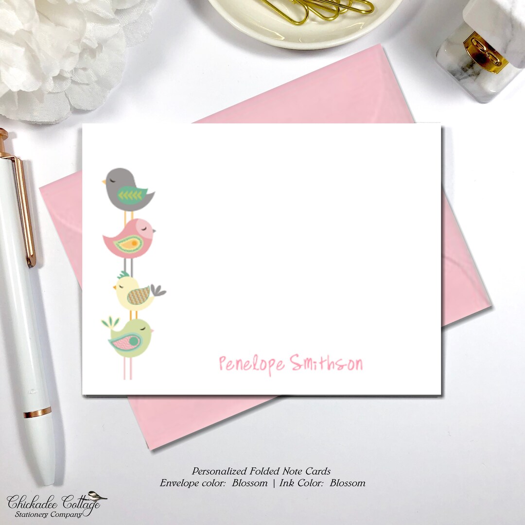 Cute Bird Stationery With Envelopes, Flat or Folded Note Cards, Pink ...