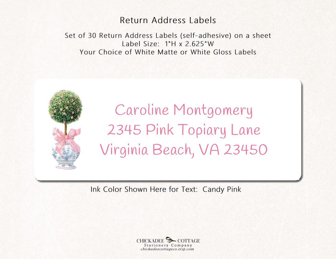Pink Topiary Return Address Labels | Return Address Stickers | Cute ...