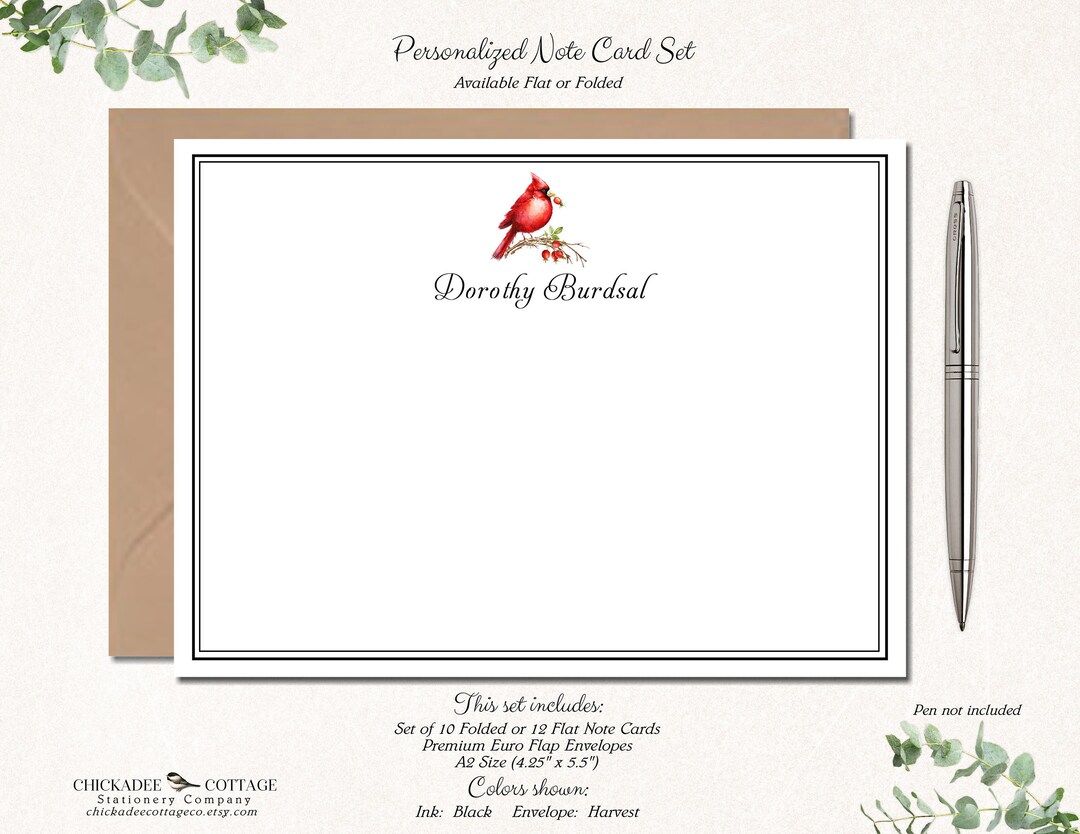 Cardinal Bird Personalized Stationery | Cardinal Watercolor Note Cards ...