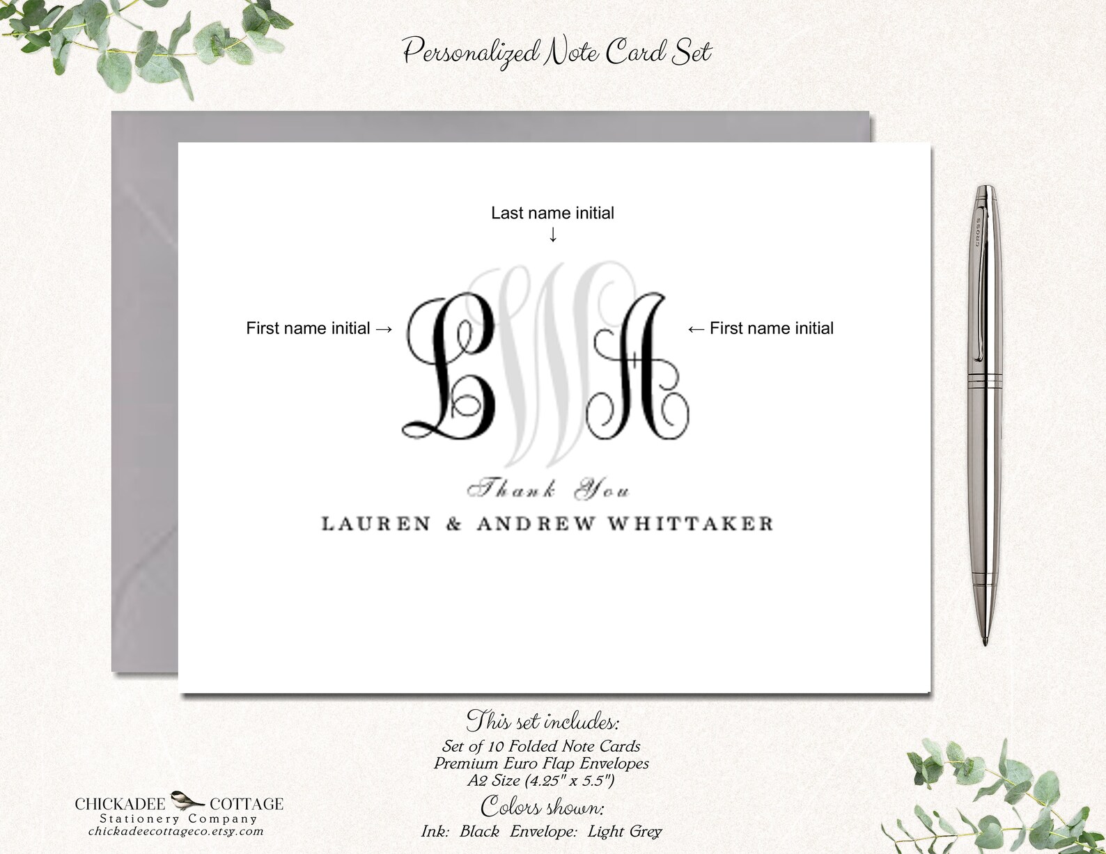 Wedding Thank You Cards Couples Monogram Thank You Cards | Etsy