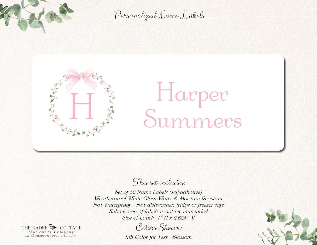 Personalized School Labels for Girls, Name Stickers, School Supply ...